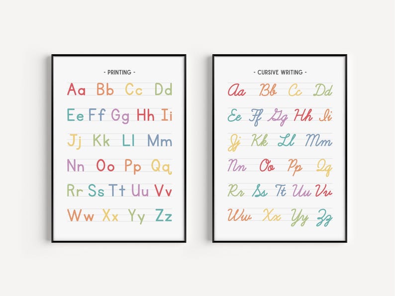 Set of 2 Handwriting Alphabet Rainbow Poster, Printing Cursive ...