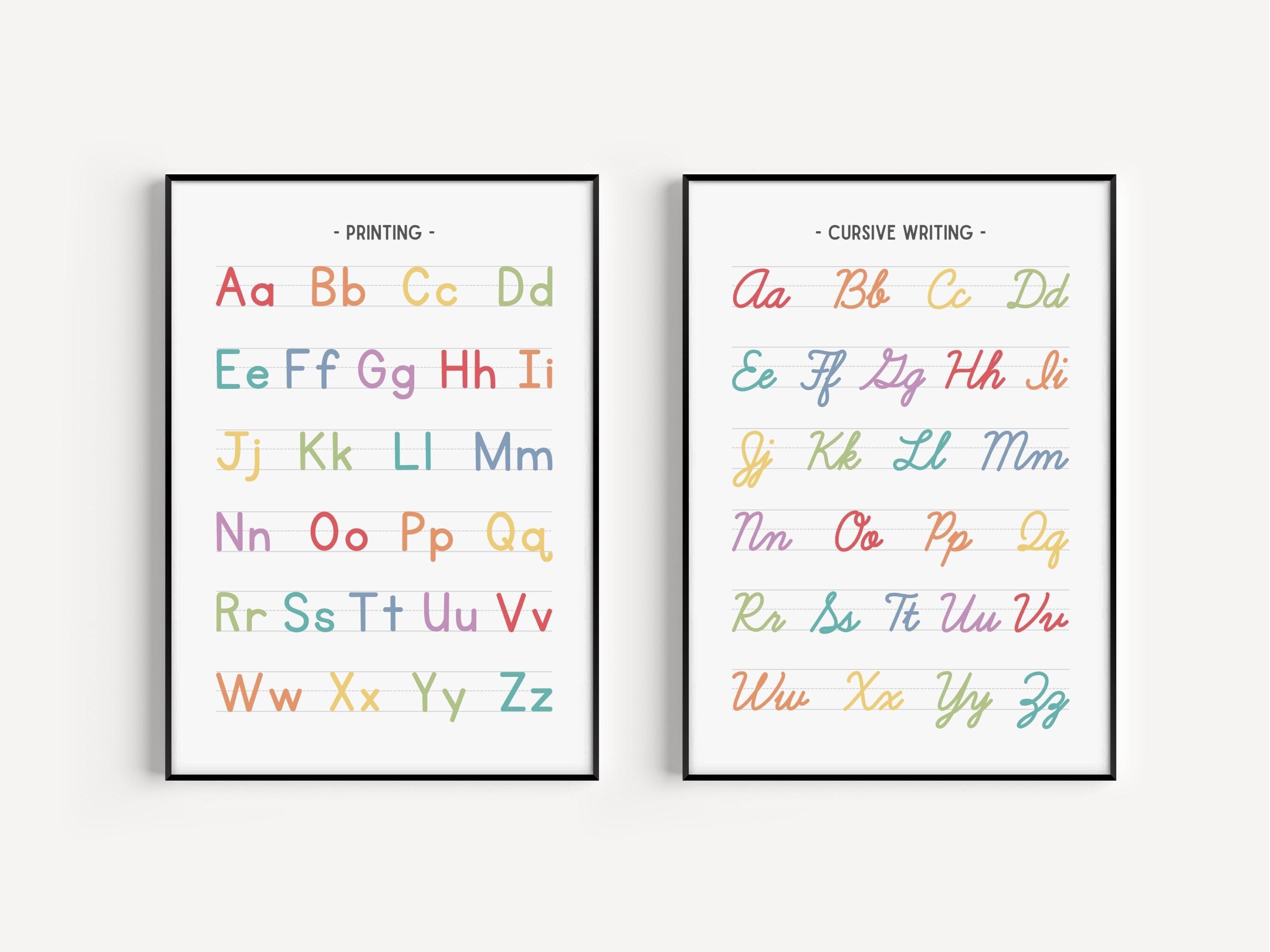 Set of 2 Handwriting Alphabet Rainbow Poster, Printing Cursive ...