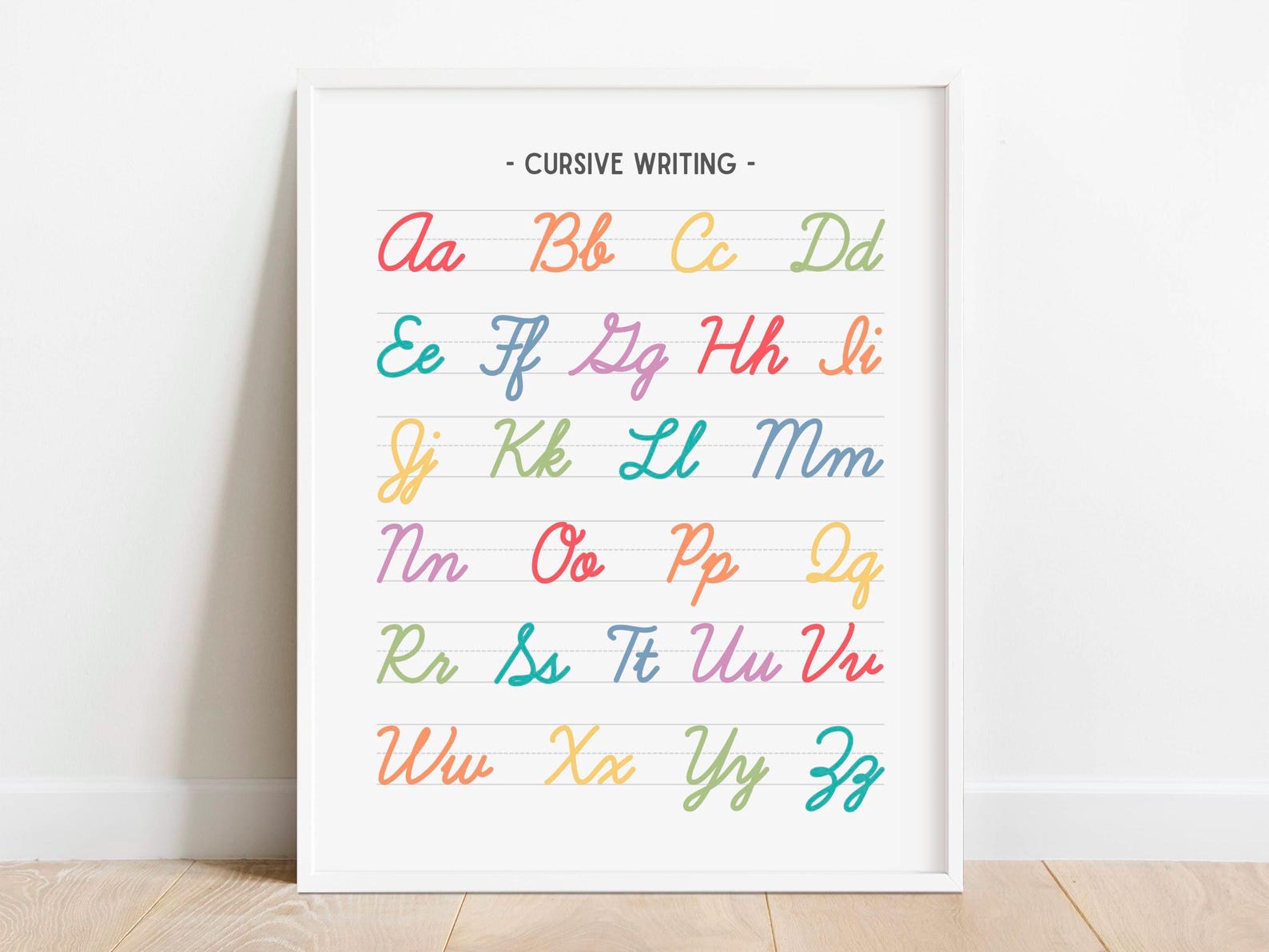 Cursive Writing Alphabet Chart Rainbow Poster, Letters Print ...