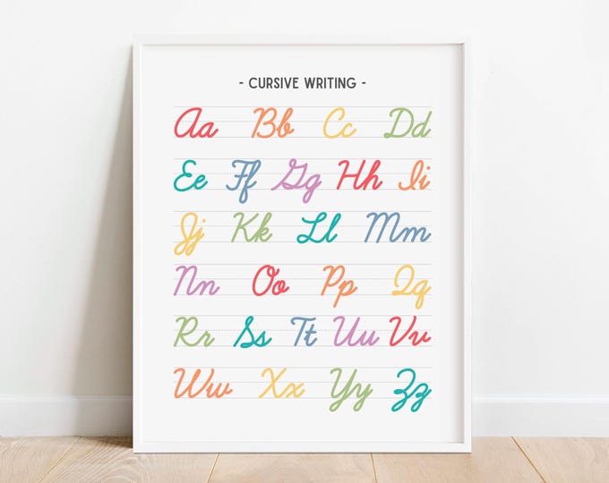 Alphabet Cursive and Print Letters Writing Chart Set, Printable Art ...
