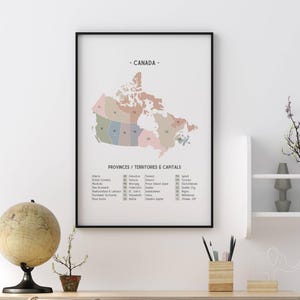 Map of Canada Pastel Poster, Provinces and Capitals Map, Canadian ...