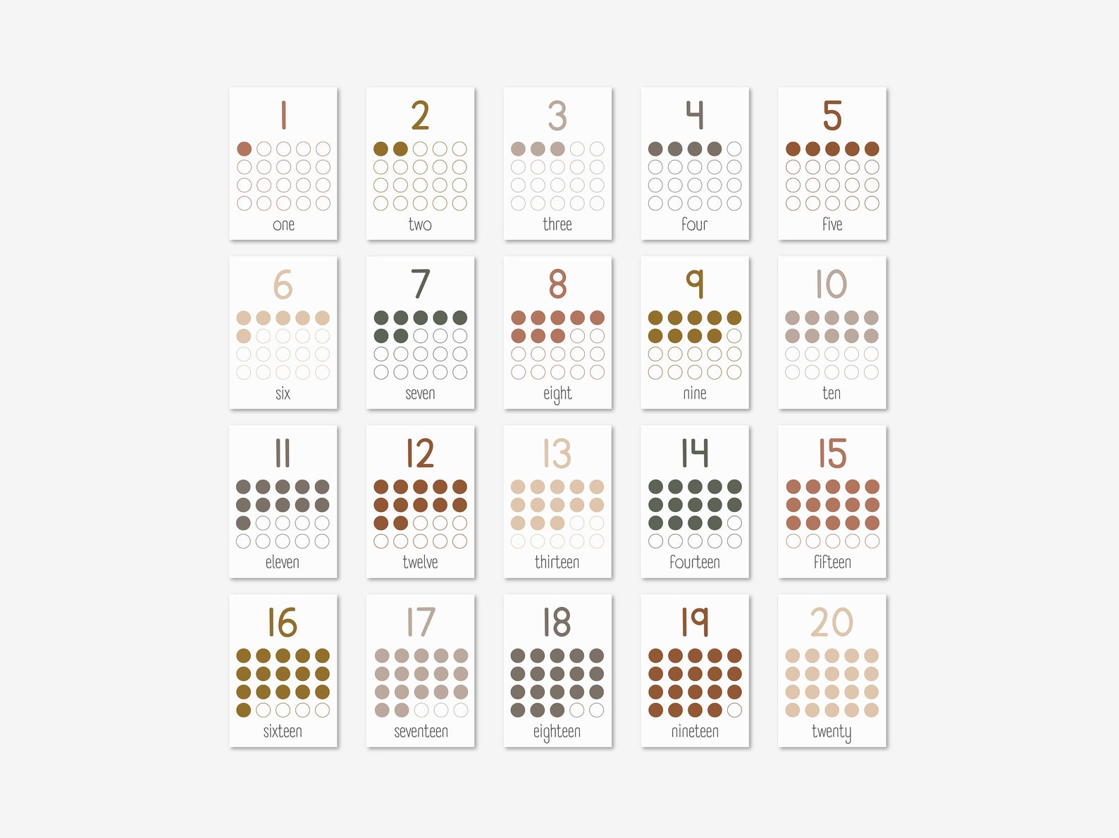 Printable Numbers 1-20 Flashcards, Kids Counting Practice Cards ...