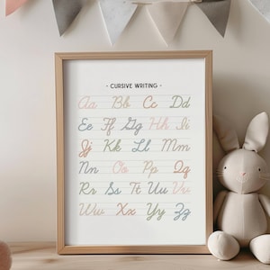 Cursive Writing Alphabet Pastel Poster, Letters Print, Educational Wall ...