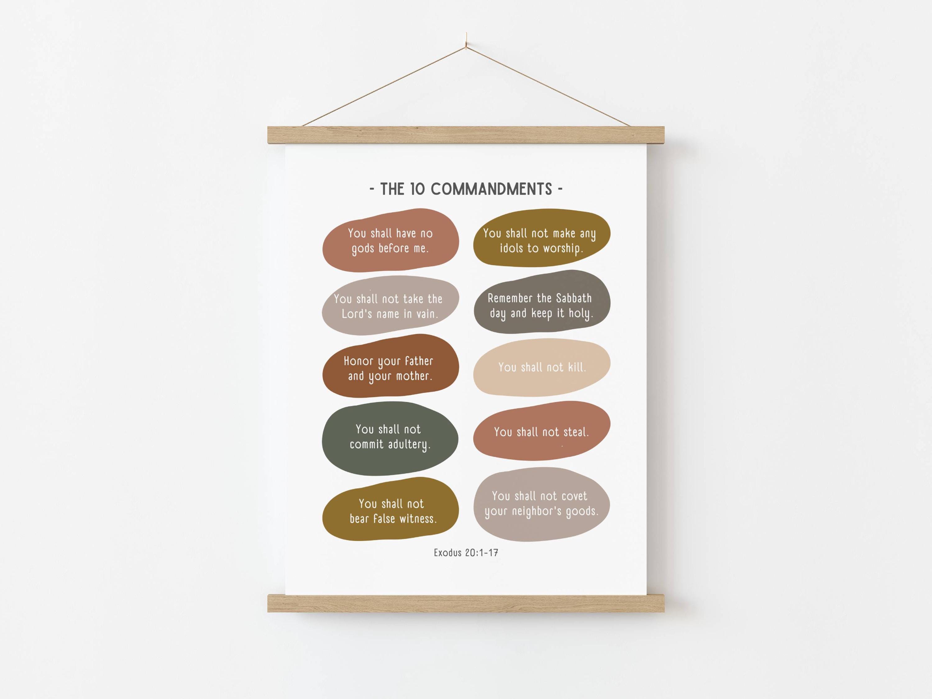 Ten Commandments Poster, Neutral Boho Christian Poster for Kids, Bible ...