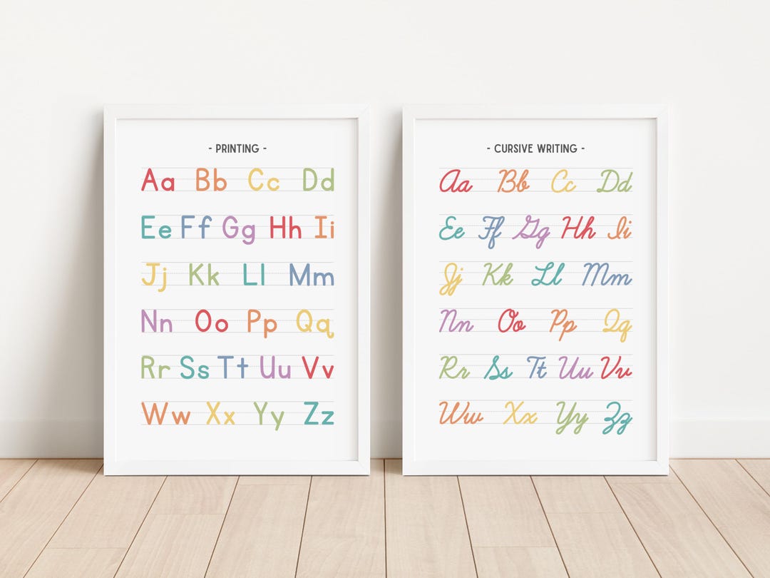 Set of 2 Handwriting Alphabet Rainbow Poster, Printing Cursive ...