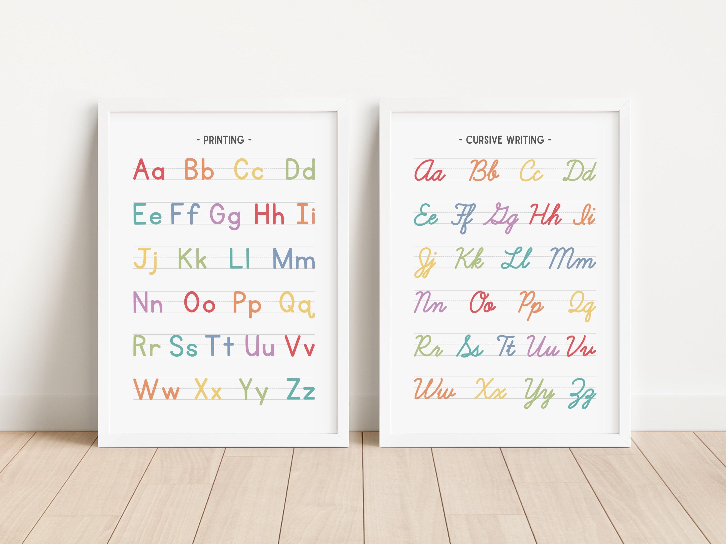Set of 2 Handwriting Alphabet Rainbow Poster, Printing Cursive ...