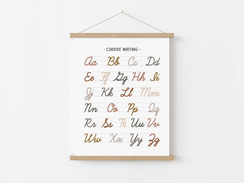 Cursive Writing Alphabet Neutral Poster, Letters Print, Educational ...