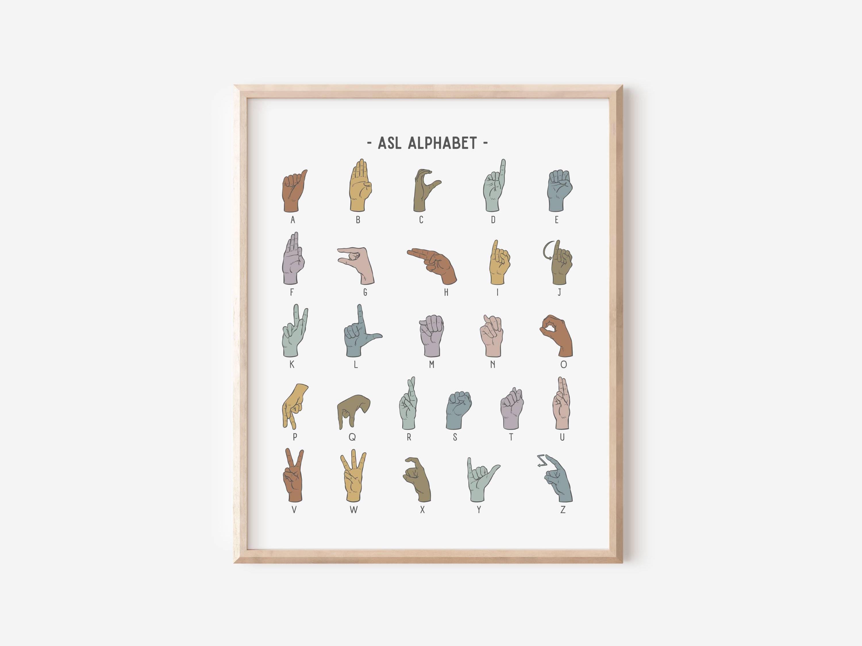 Sign Language Alphabet Muted Rainbow Print, Learn to Sign ASL Letters ...