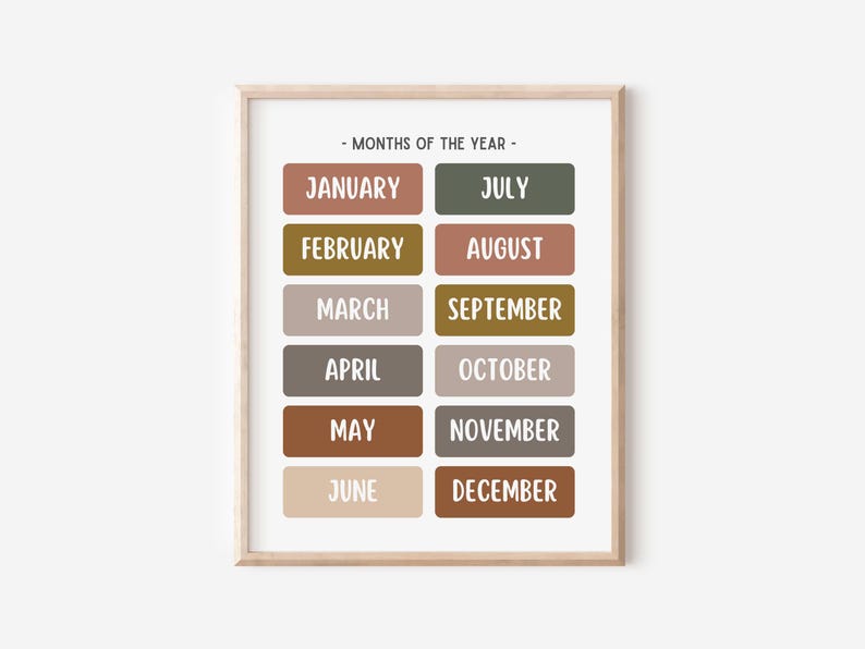Neutral Months of the Year Print, Educational Wall Art, Homeschool ...