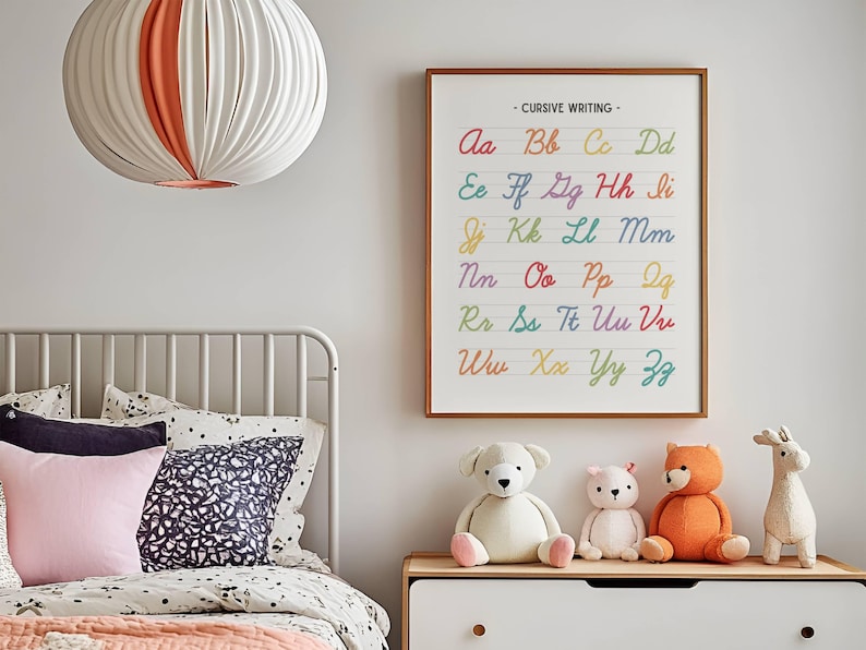 Cursive Writing Alphabet Chart Rainbow Poster, Letters Print ...