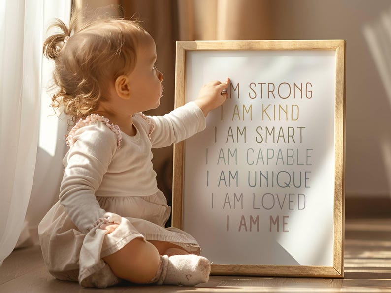 Affirmations for Kids Muted Rainbow Poster, I Am Strong Kind Smart ...