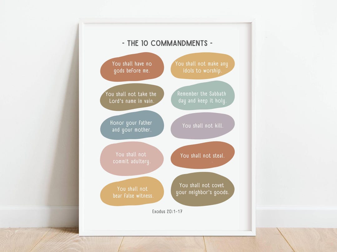 Ten Commandments Poster, Muted Rainbow Christian Poster for Kids, Bible ...