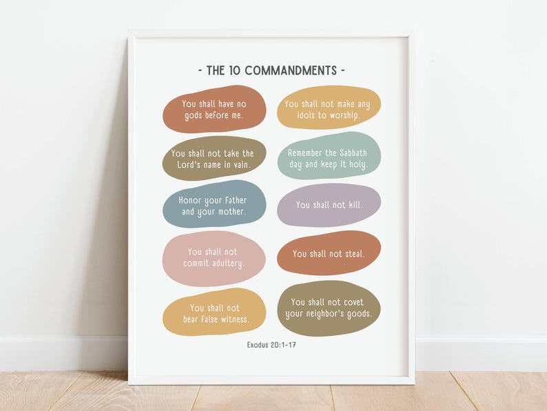Ten Commandments Poster, Muted Rainbow Christian Poster for Kids, Bible ...