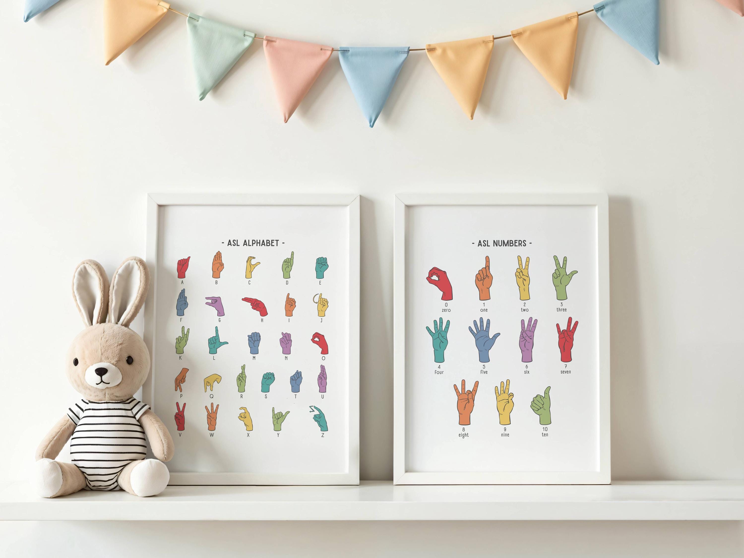 Set of 2 ASL Sign Language Alphabet Numbers Rainbow Poster, Educational ...