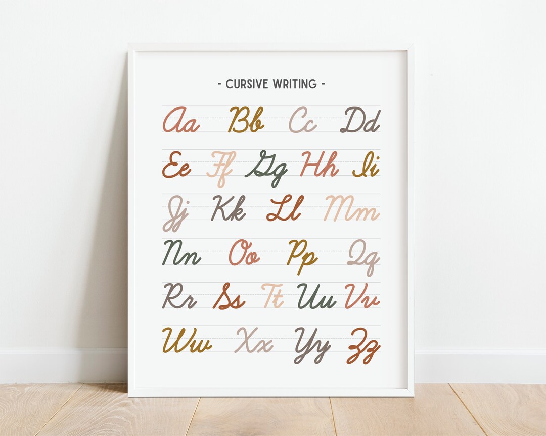 Cursive Writing Alphabet Neutral Poster, Letters Print, Educational ...