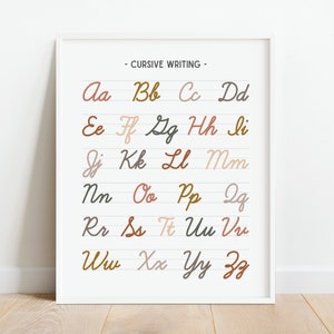 Cursive Writing Alphabet Neutral Poster, Letters Print, Educational ...