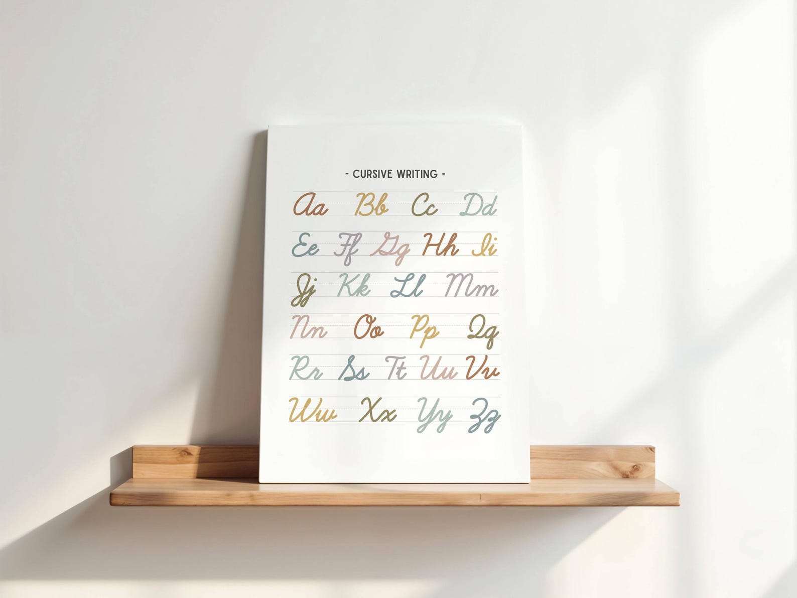 Cursive Writing Alphabet Chart Muted Rainbow Poster, Abcs Educational ...