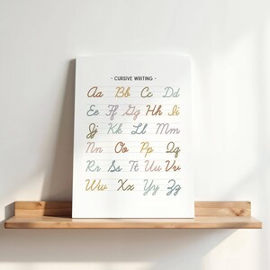 Cursive Writing Alphabet Chart Muted Rainbow Poster, Abcs Educational ...