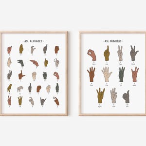 Set of 2 ASL Sign Language Alphabet Numbers Neutral Posters ...