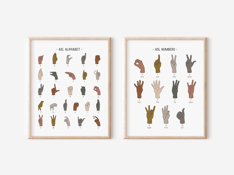 Set of 2 ASL Sign Language Alphabet Numbers Neutral Posters ...