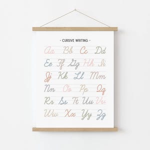 Cursive Writing Alphabet Pastel Poster, Letters Print, Educational Wall ...