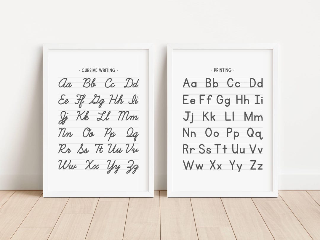 Set of 2 Printing and Cursive Writing Posters, Alphabet Educational ...
