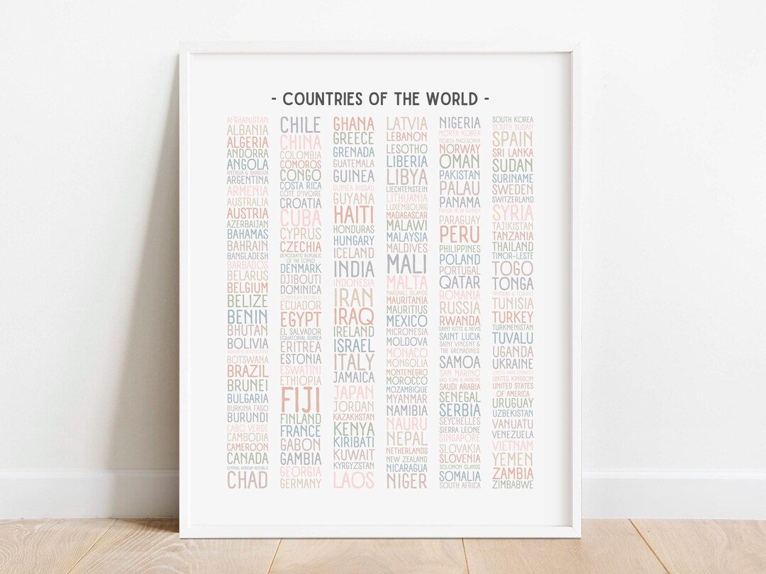 Countries of the World Travel Poster, Pastel Geography Educational ...