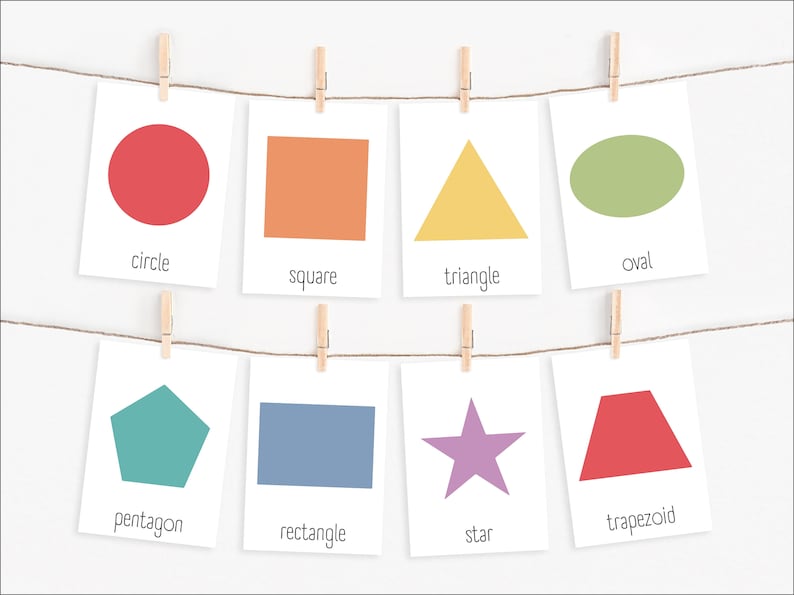 16 Printable Geometric Shapes Flashcards, Kids Rainbow 2D Shapes Cards ...