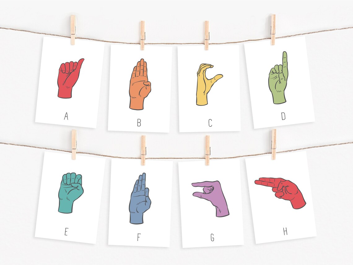 26 Printable Sign Language Alphabet Flashcards, Kids Rainbow Learn to ...