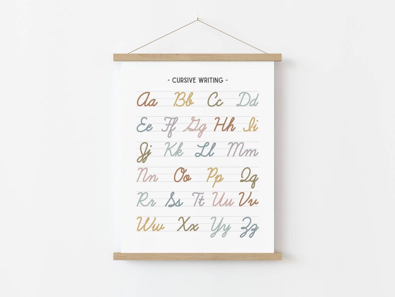 Cursive Writing Alphabet Chart Muted Rainbow Poster, Abcs Educational ...