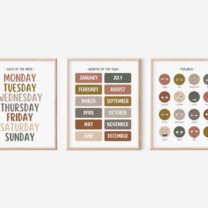 Set of 12 Neutral Boho Educational Posters, Toddler Preschool Classroom ...
