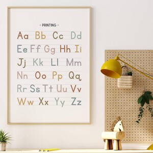 Handwriting Alphabet Muted Rainbow Poster, ABC Letters Print ...
