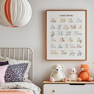 Cursive Writing Alphabet Chart Muted Rainbow Poster, Abcs Educational ...