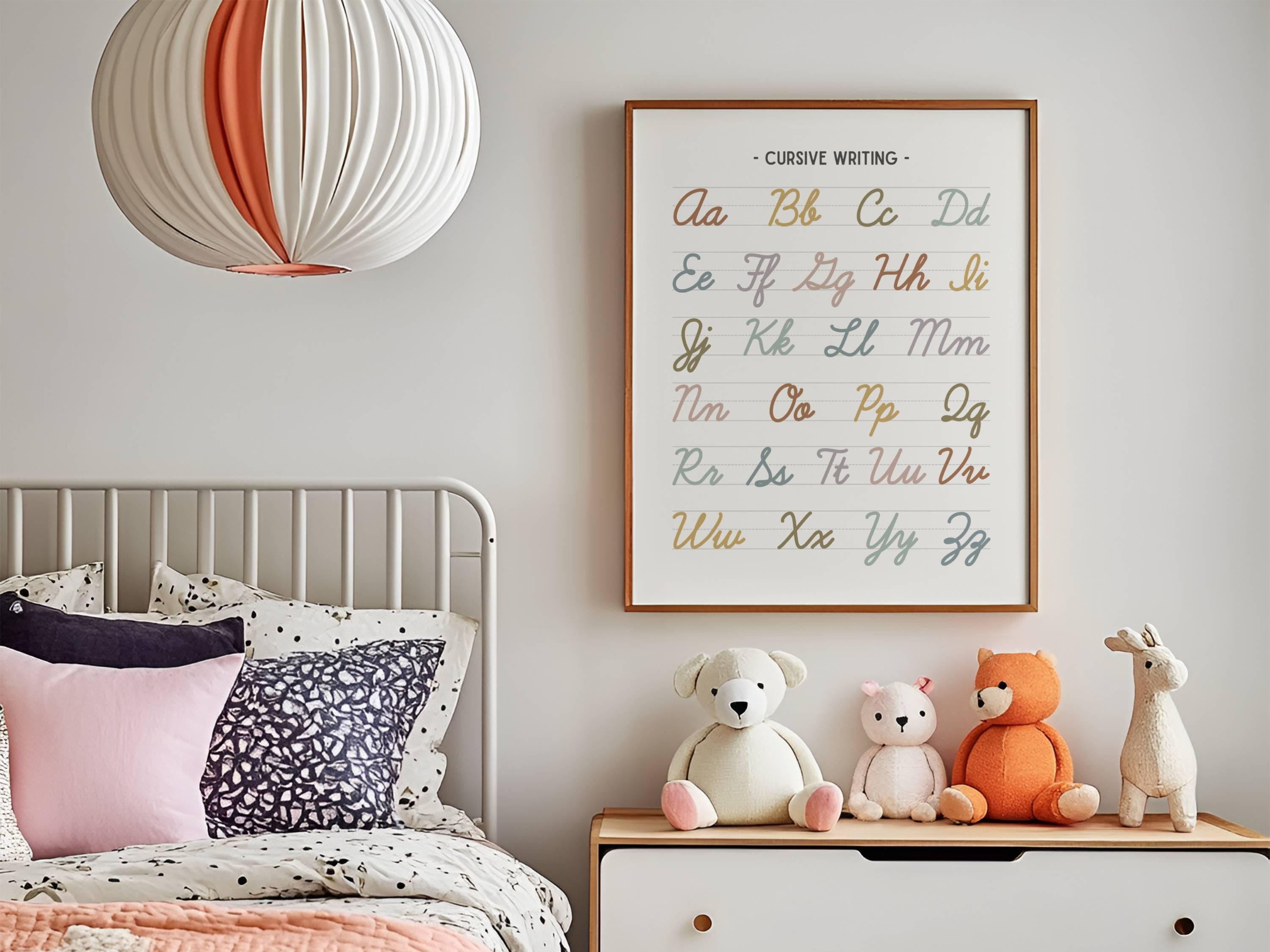 Cursive Writing Alphabet Chart Muted Rainbow Poster, Abcs Educational ...