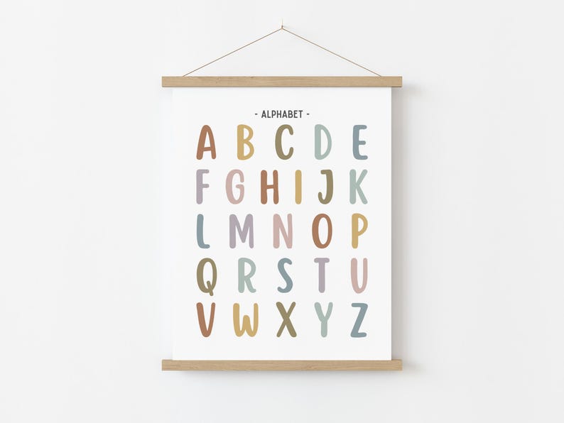 Muted Rainbow Alphabet Nursery Print, Educational Poster for Kids, Abcs ...