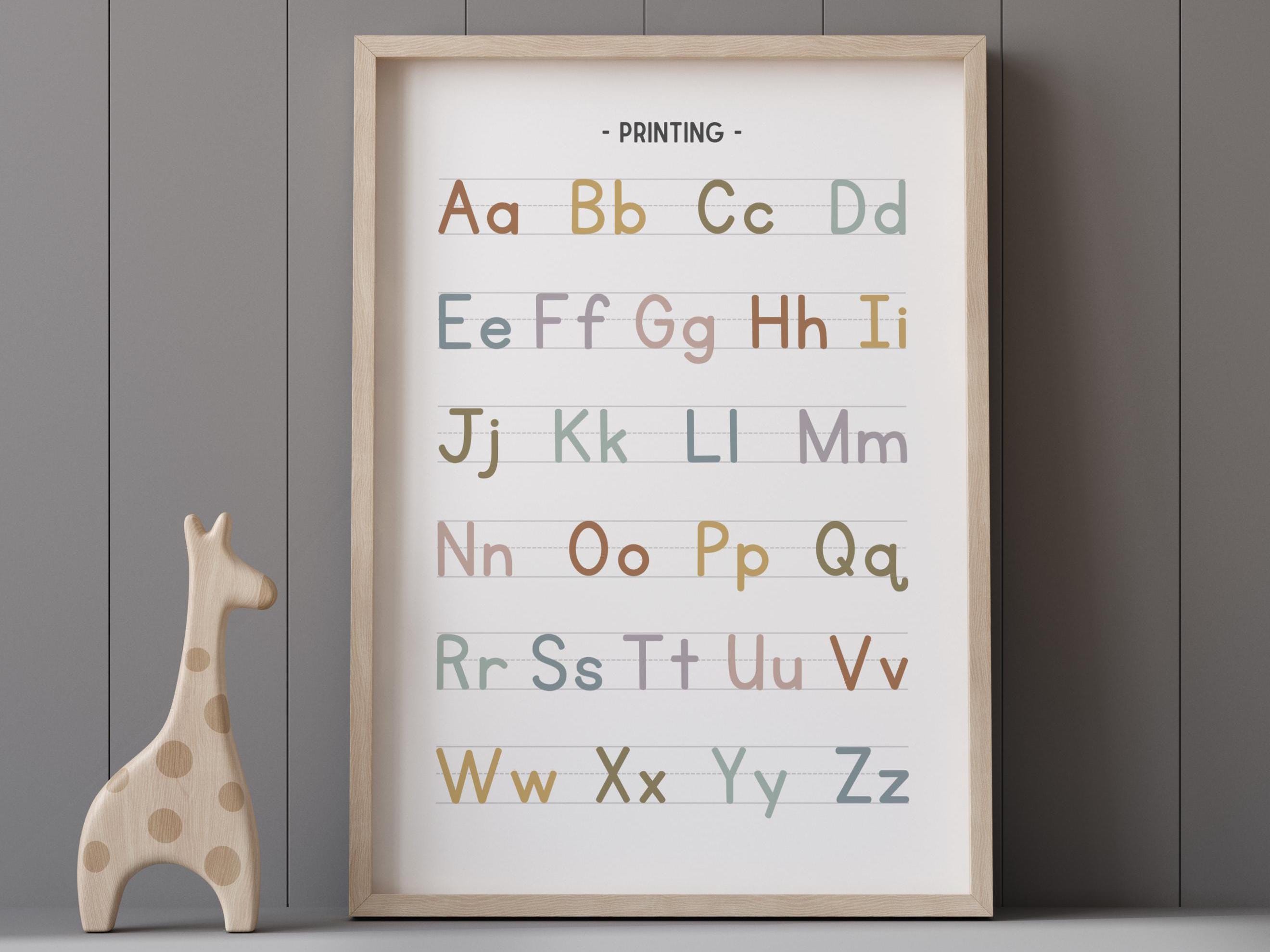Handwriting Alphabet Muted Rainbow Poster, ABC Letters Print ...