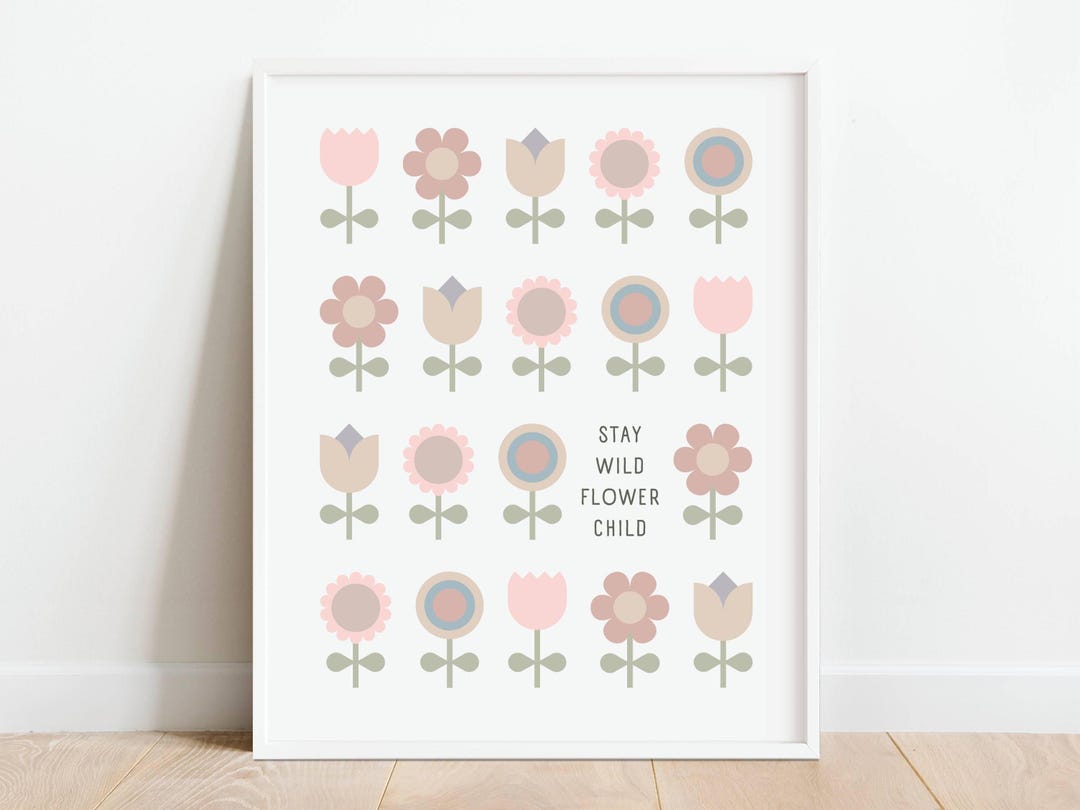 Stay Wild Flower Child Pastel Poster, Retro Nursery Flower Print ...