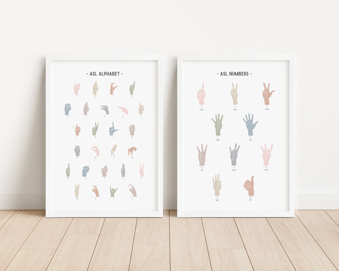 Set of 2 ASL Sign Language Alphabet Numbers Pastel Posters, Educational ...
