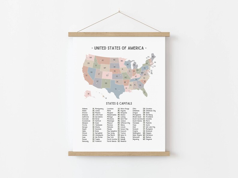 USA Map Educational Poster, Pastel United States Map, Homeschool States ...