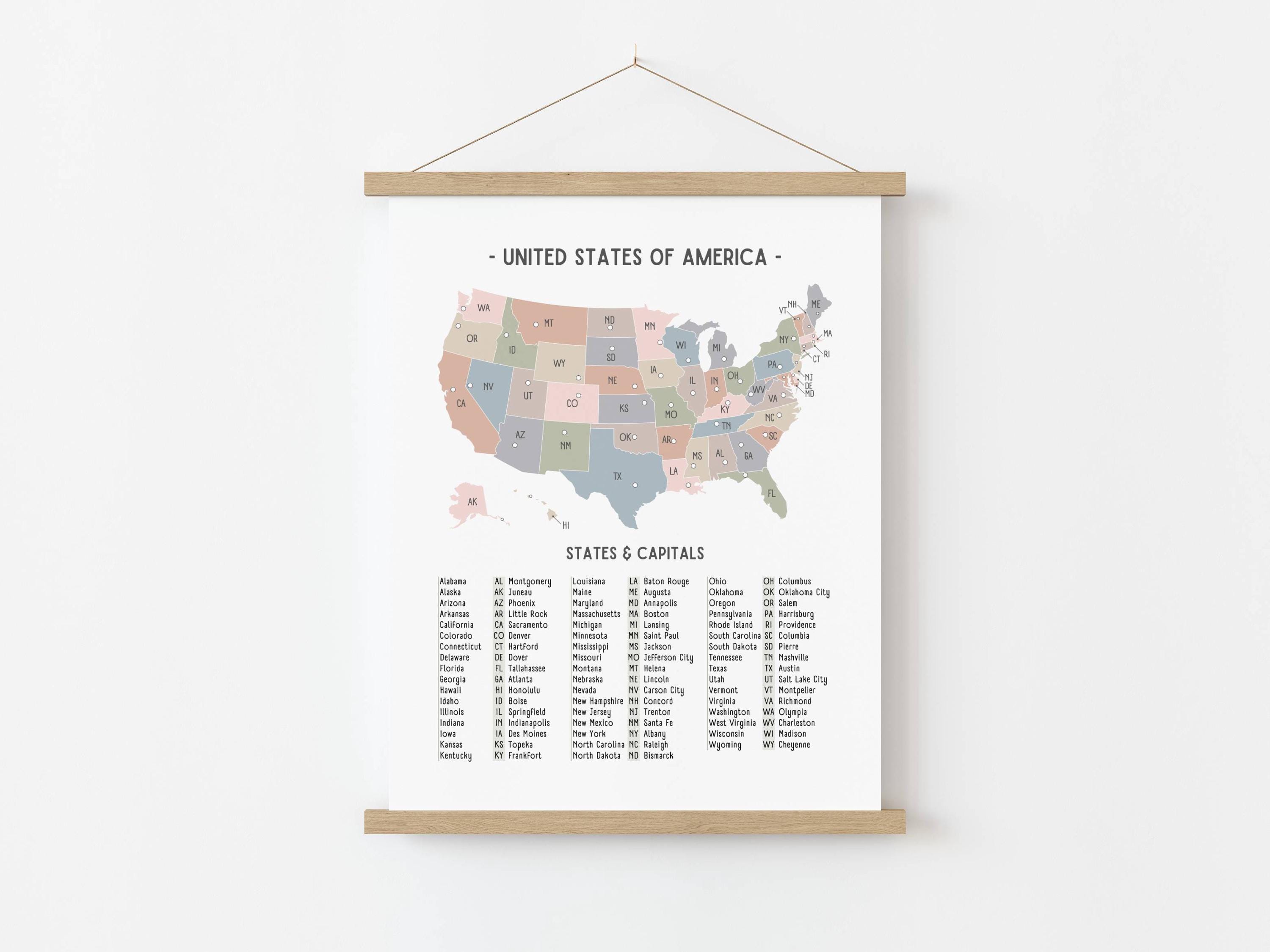 USA Map Educational Poster, Pastel United States Map, Homeschool States ...