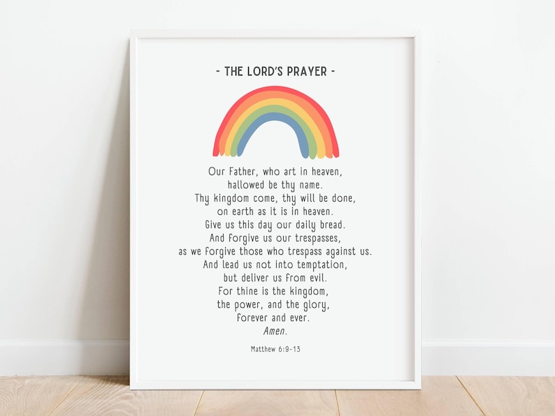 The Lord's Prayer Poster, Rainbow Christian Poster for Kids, Bible ...