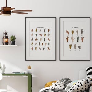 Set of 2 ASL Sign Language Alphabet Numbers Neutral Posters ...