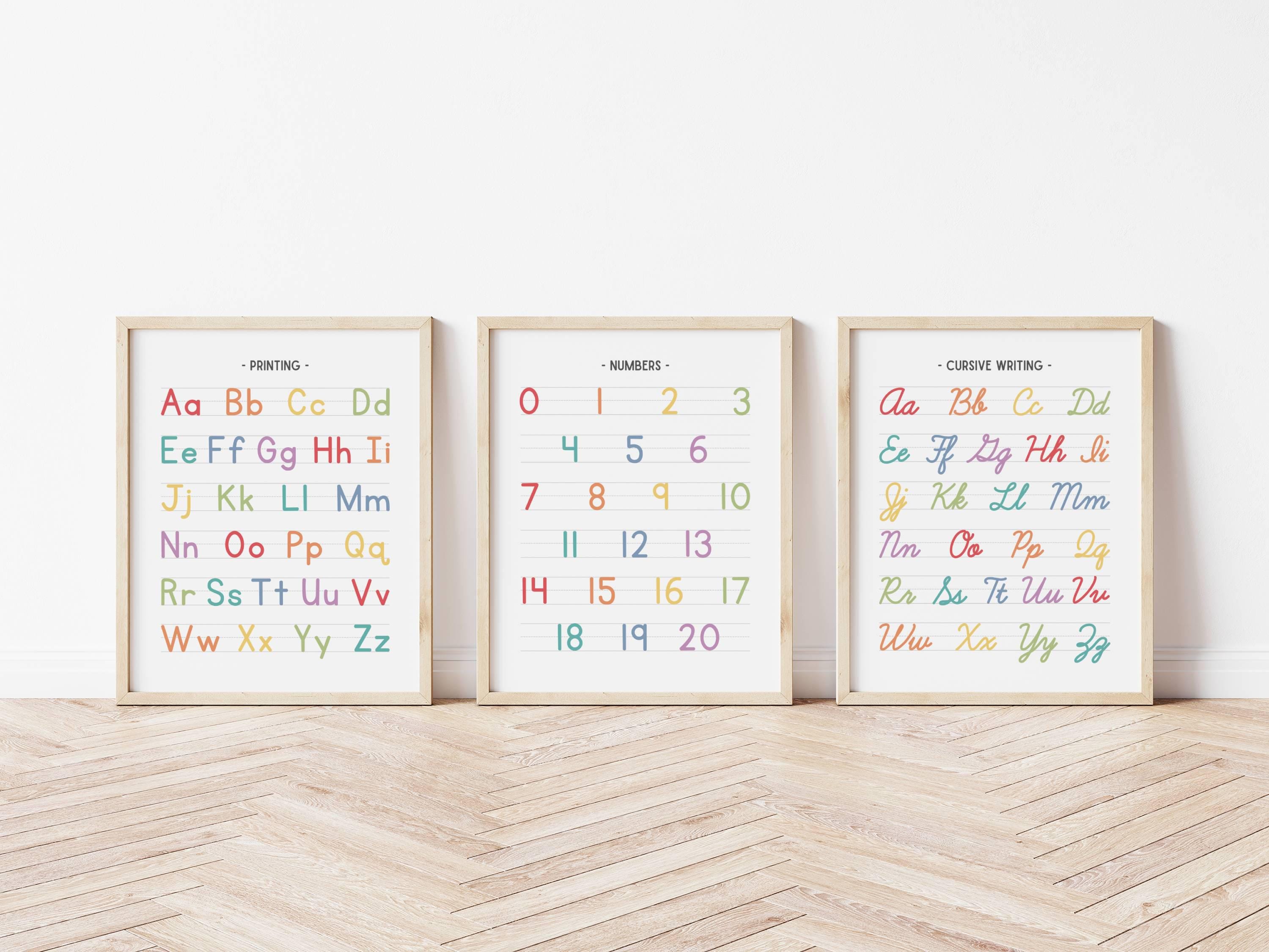 Set of 3 Alphabet Numbers Rainbow Posters, Handwriting Chart ...