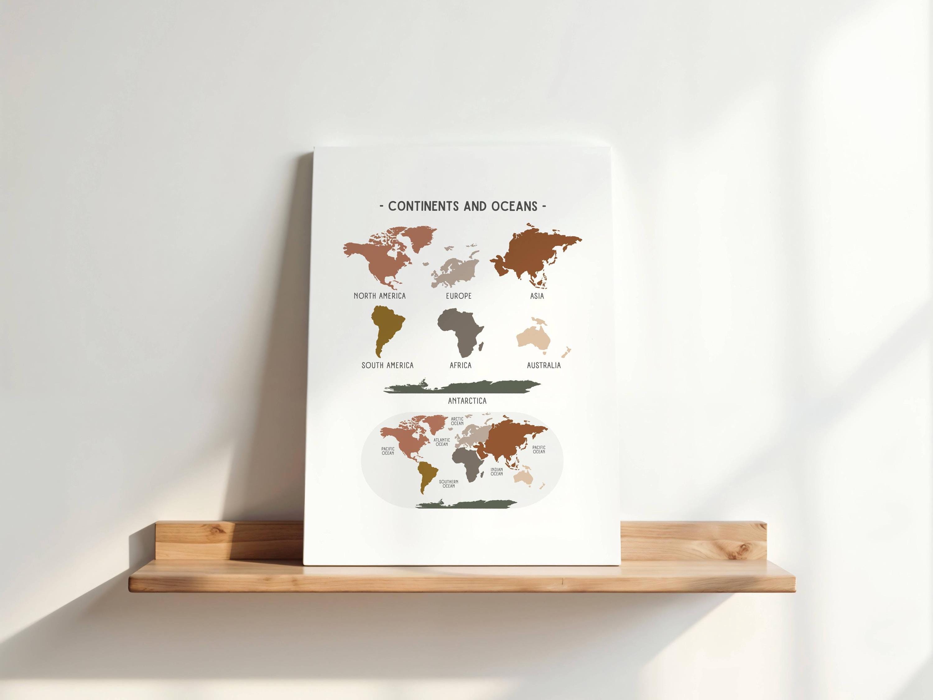 Neutral Continents Geography Poster, World Map Educational Poster ...