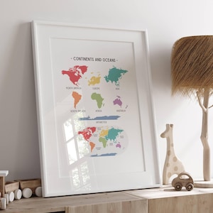 Rainbow Continents Geography Poster, World Map Educational Poster ...