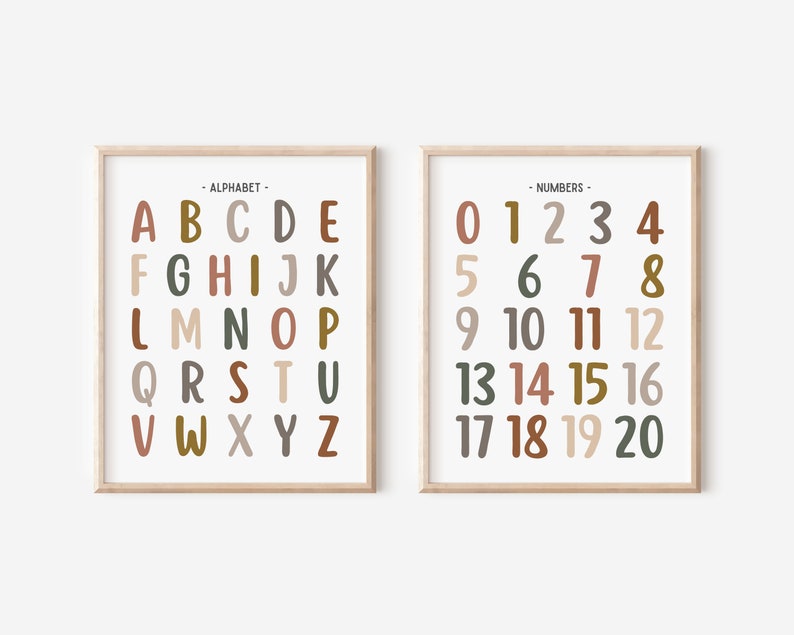 Set of 12 Neutral Boho Educational Posters, Toddler Preschool Classroom ...