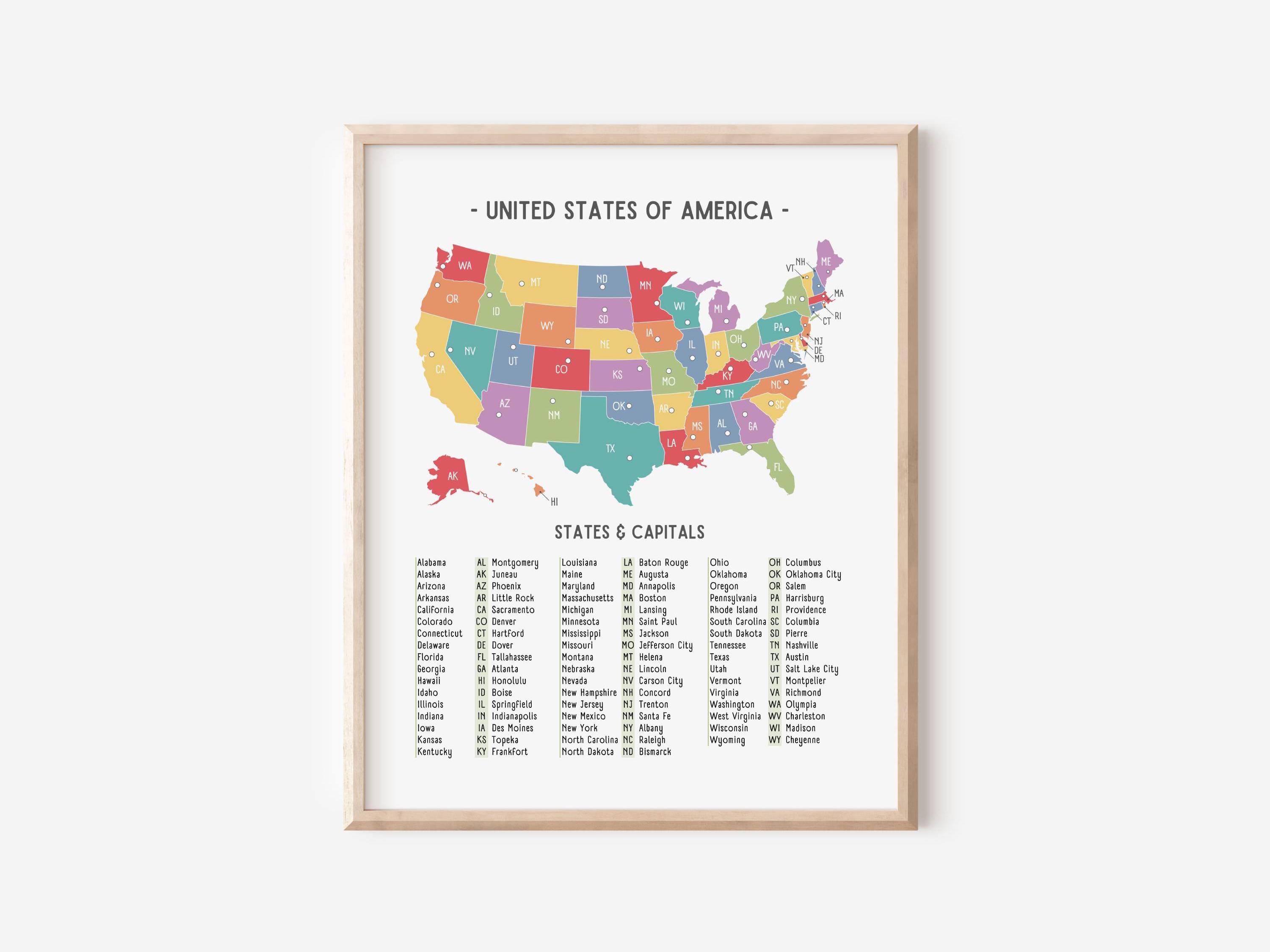 USA Map Educational Poster, Rainbow United States Map, Homeschool ...