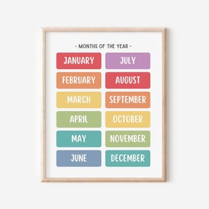 Rainbow Months of the Year Print, Educational Wall Art, Homeschool ...