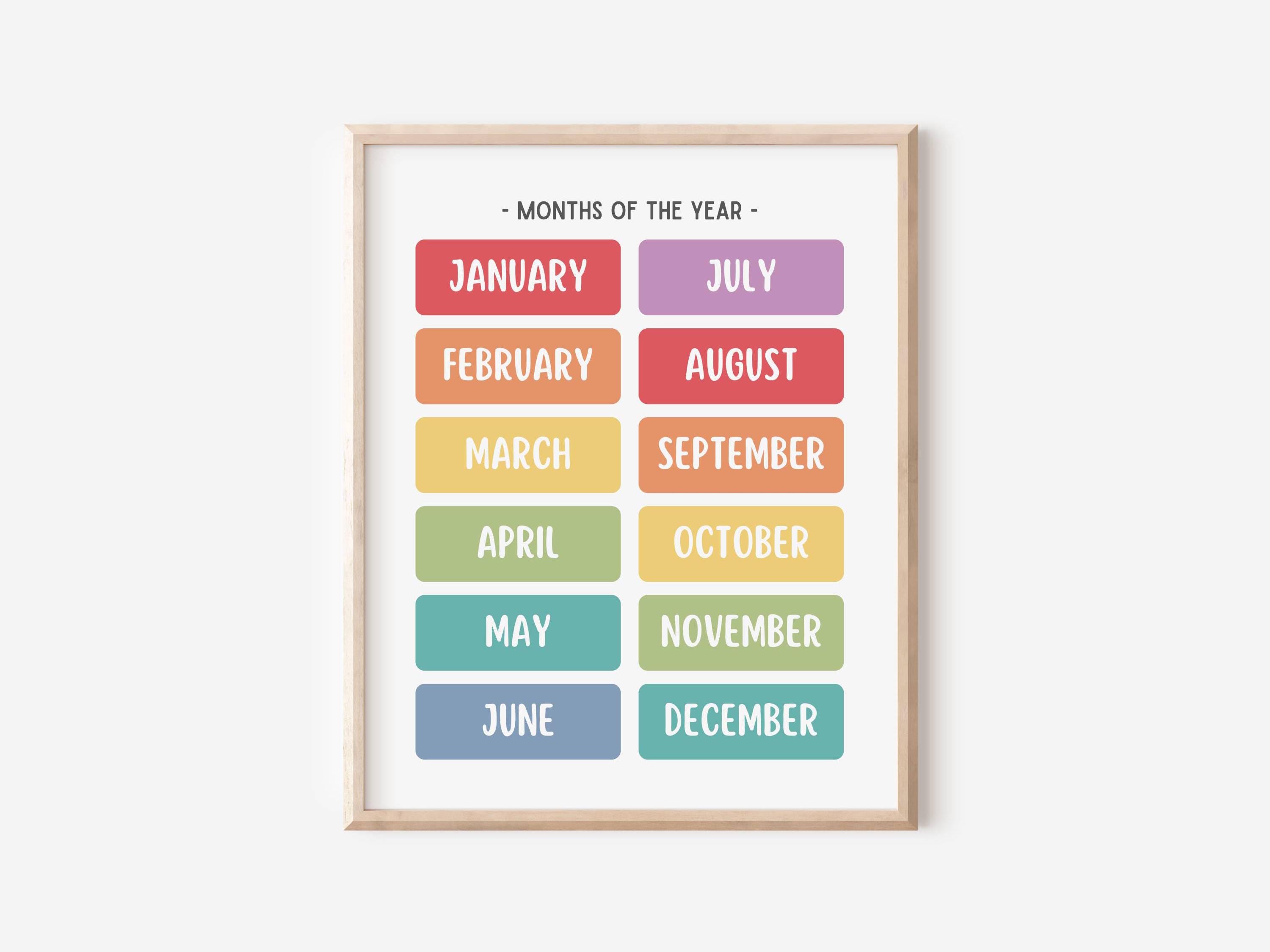 Rainbow Months of the Year Print, Educational Wall Art, Homeschool ...