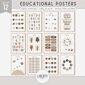 Set of 12 Neutral Boho Educational Posters, Toddler Preschool Classroom ...